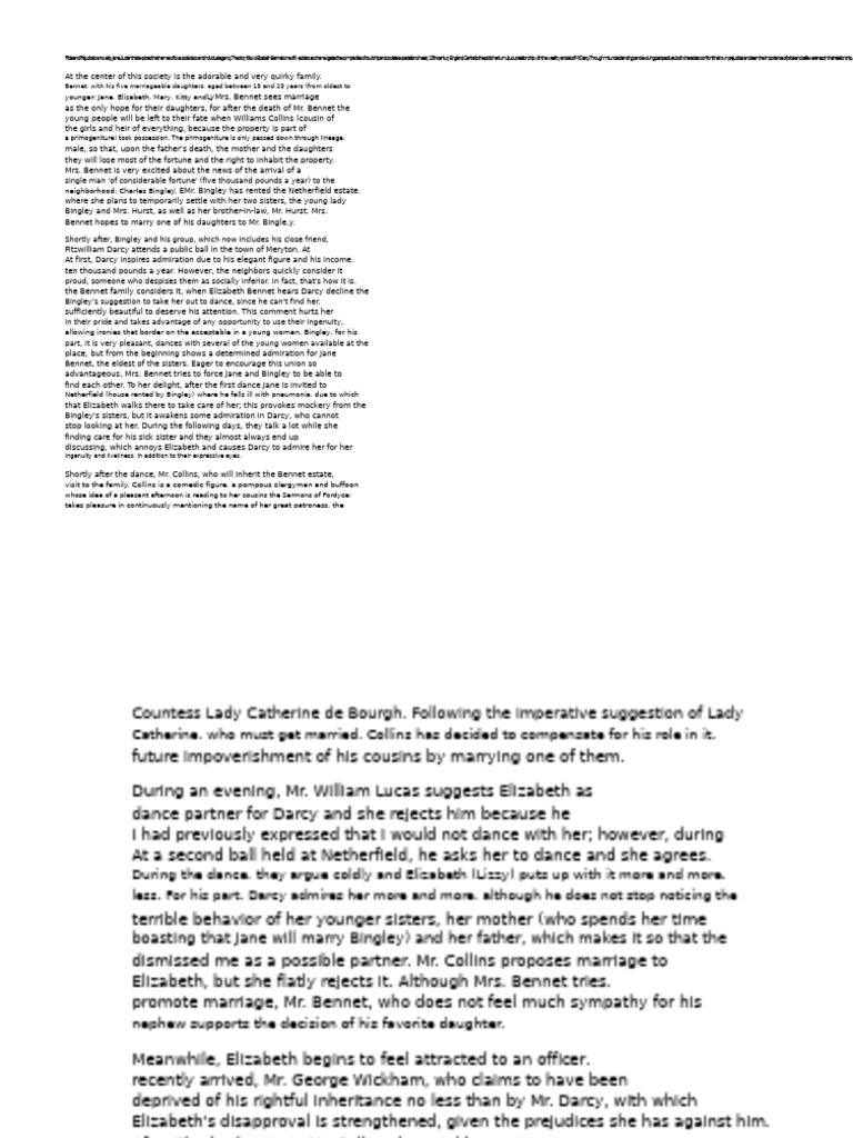 Pride and Prejudice Summary | PDF | Mr. Darcy | Pride And Prejudice