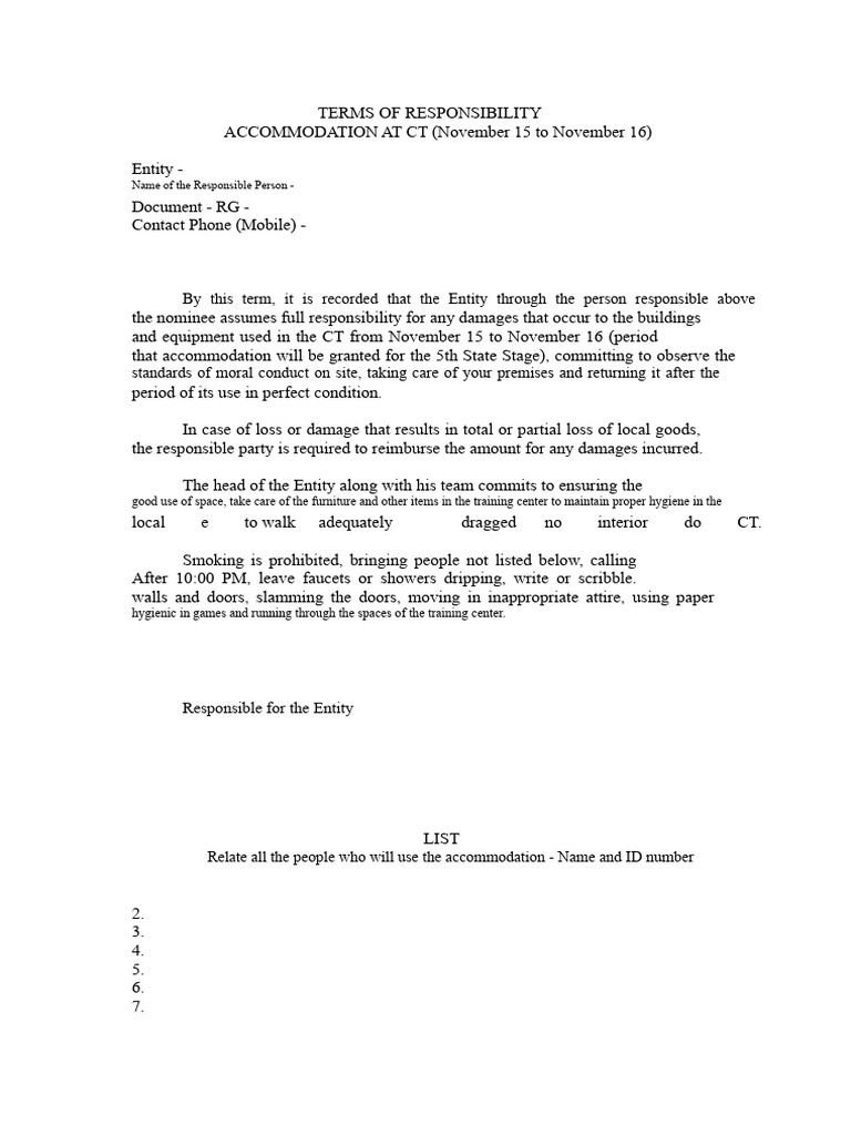 Accommodation Responsibility Term | PDF