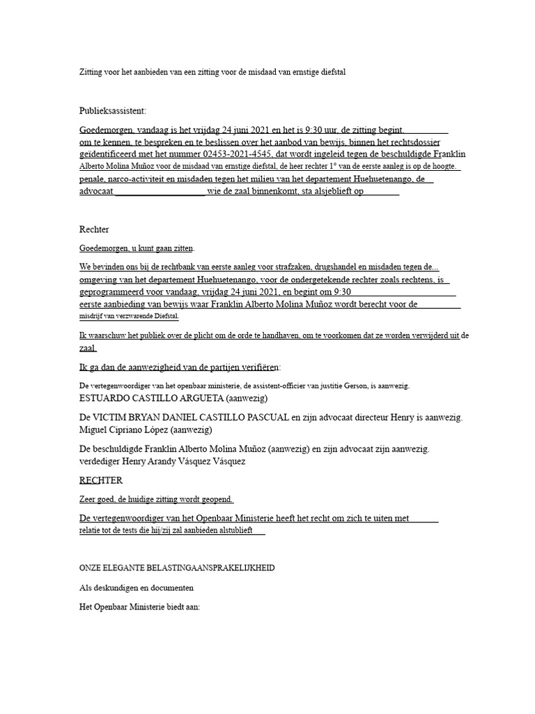 Hoorzitting Voor Het Aanbieden Van Een Hoorzitting Wegens de Misdaad ...