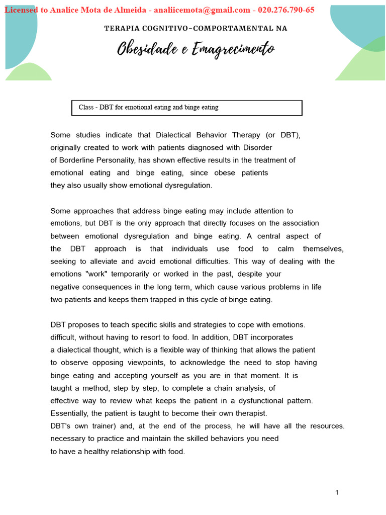 Class - DBT For Emotional Eating and Binge Eating | PDF | Dialectical ...