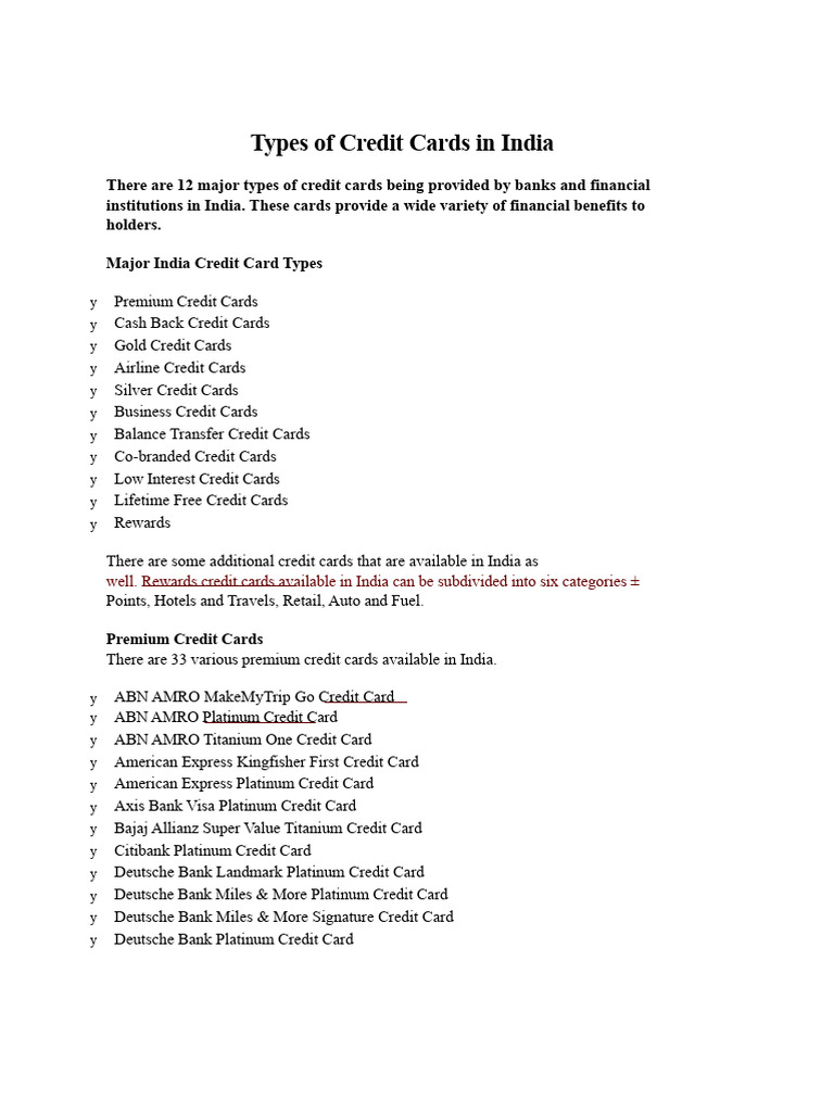 Credit Card Types in India | PDF | Credit Card | Debit Card