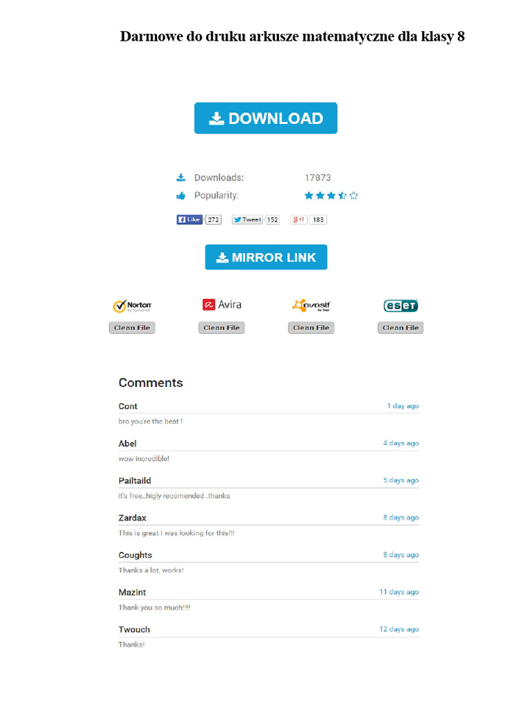Arkusze Matematyczne Klasa 8 Darmowe Drukowalne PDF | PDF