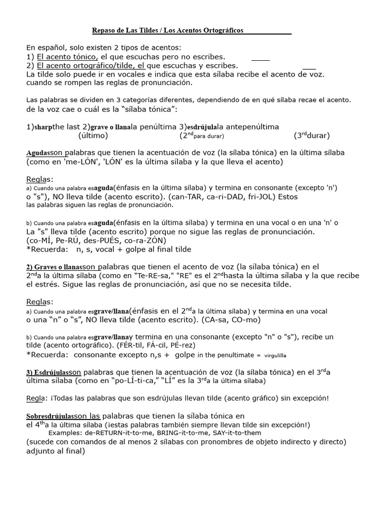 Repaso de Las Tildes y Las Silabas PDF | PDF | Voz humana | Fonética
