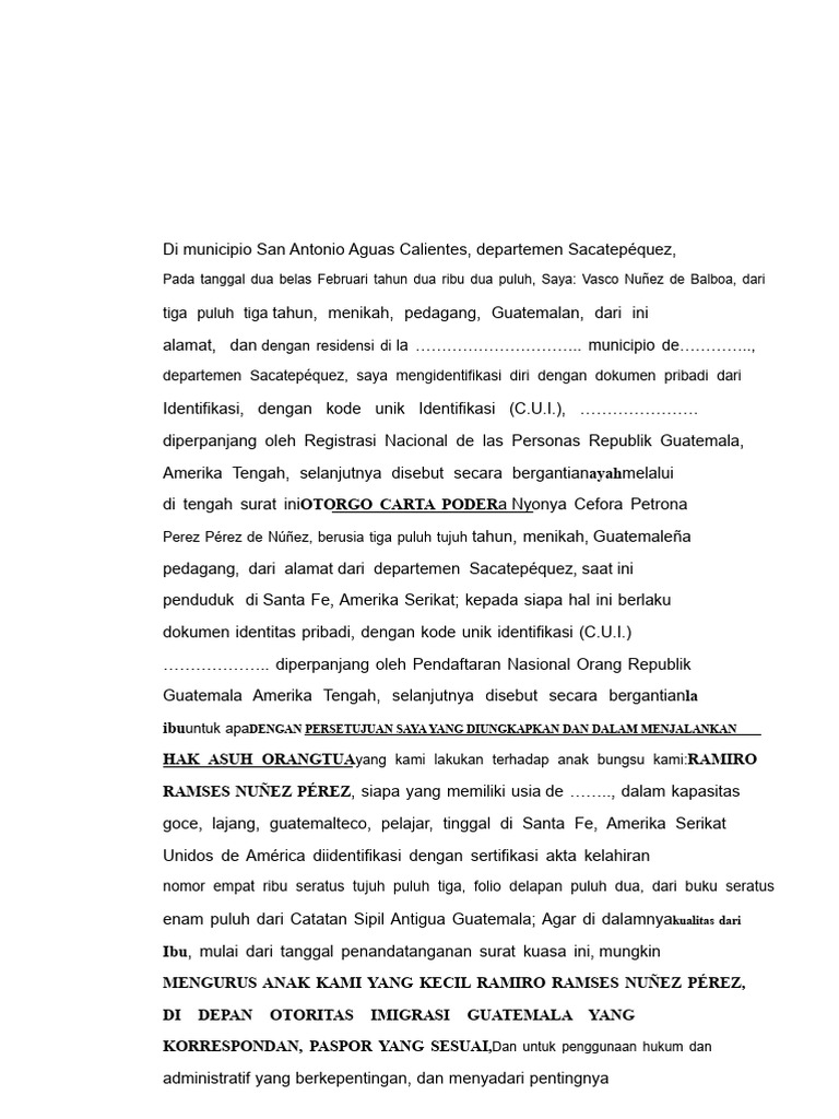 Surat Kuasa Untuk Mengurus Paspor Anak Di Bawah Umur. | PDF