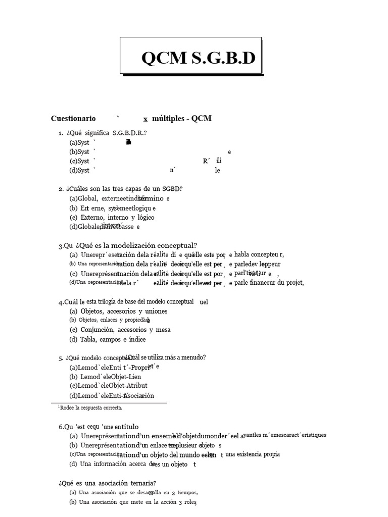 informática/informática/QCM SGBD en Formato PDF | PDF | Modelo relacional | Bases de datos