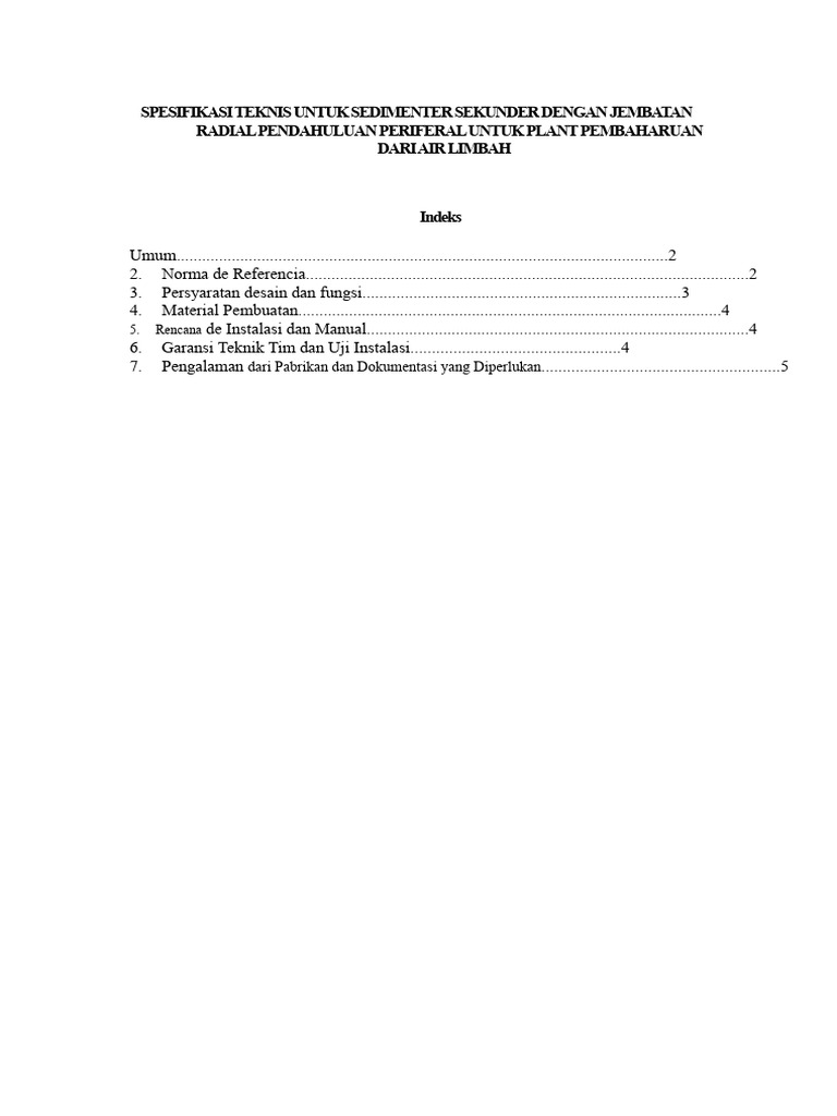 Spesifikasi Sedimentator Sekunder Radial | PDF