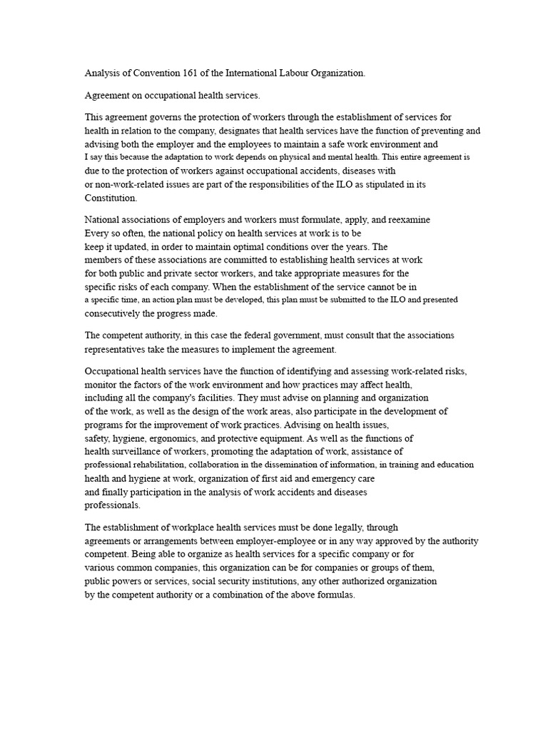 Analysis of Convention 161 of The International Labour Organization ...