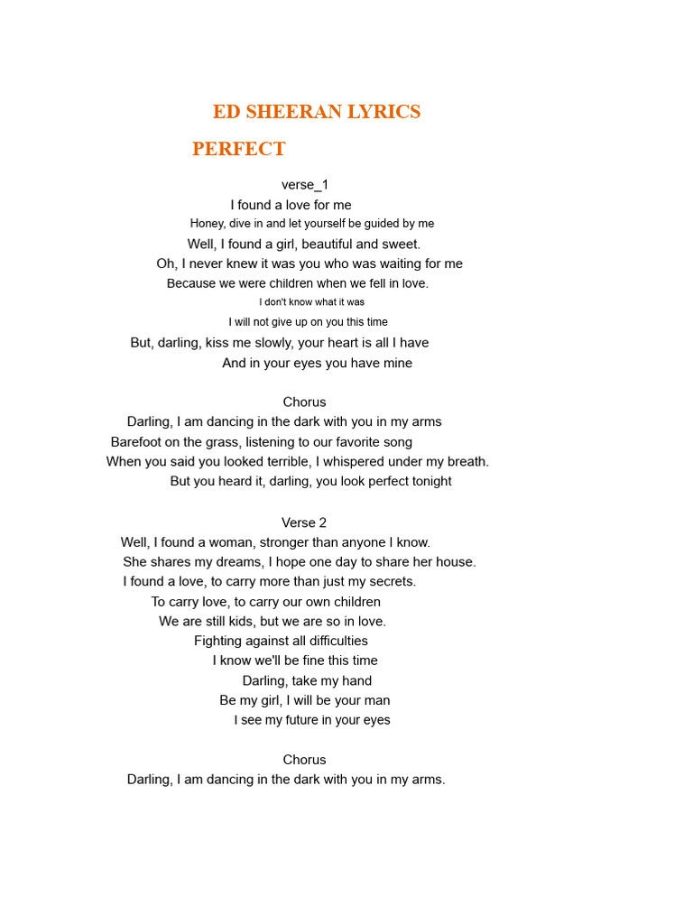 Ed Sheeran's "Perfect" Lyrics | PDF
