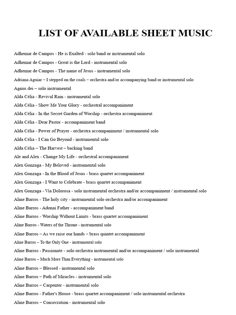 Available Sheet Music List | PDF | Angel | Orchestras