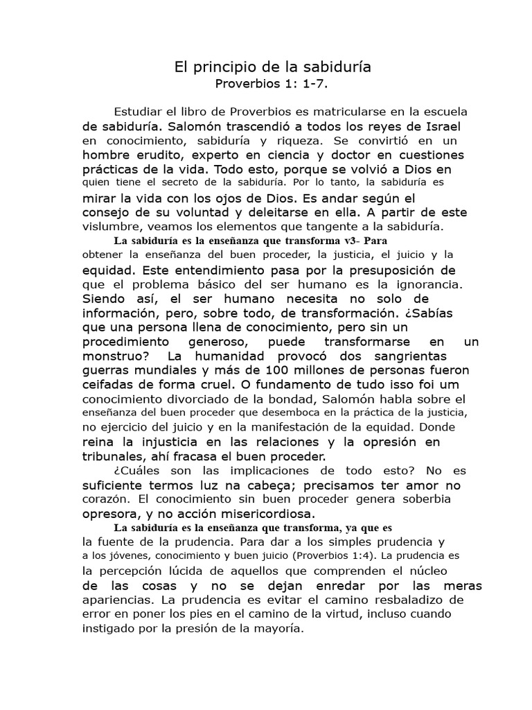 Sabiduría y Transformación en Proverbios | PDF | Sabiduría | Conocimiento