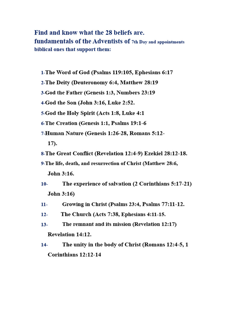 28 Fundamental Beliefs of Adventists | PDF