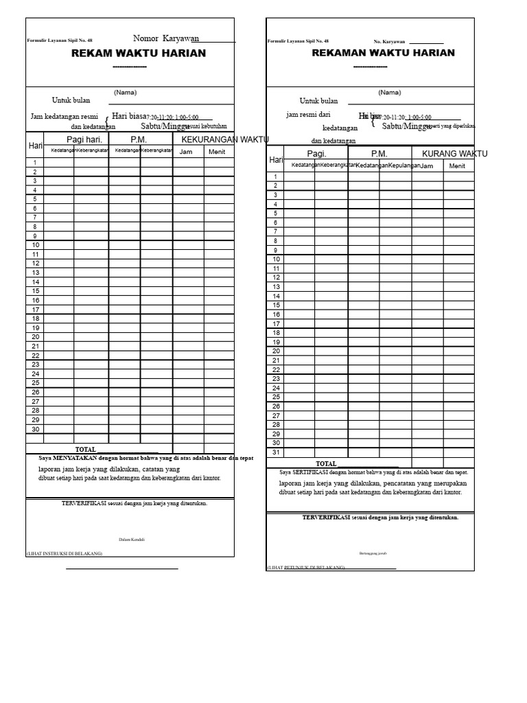 Formulir Layanan Sipil 48 DTR Formulir Kosongxlsx | PDF