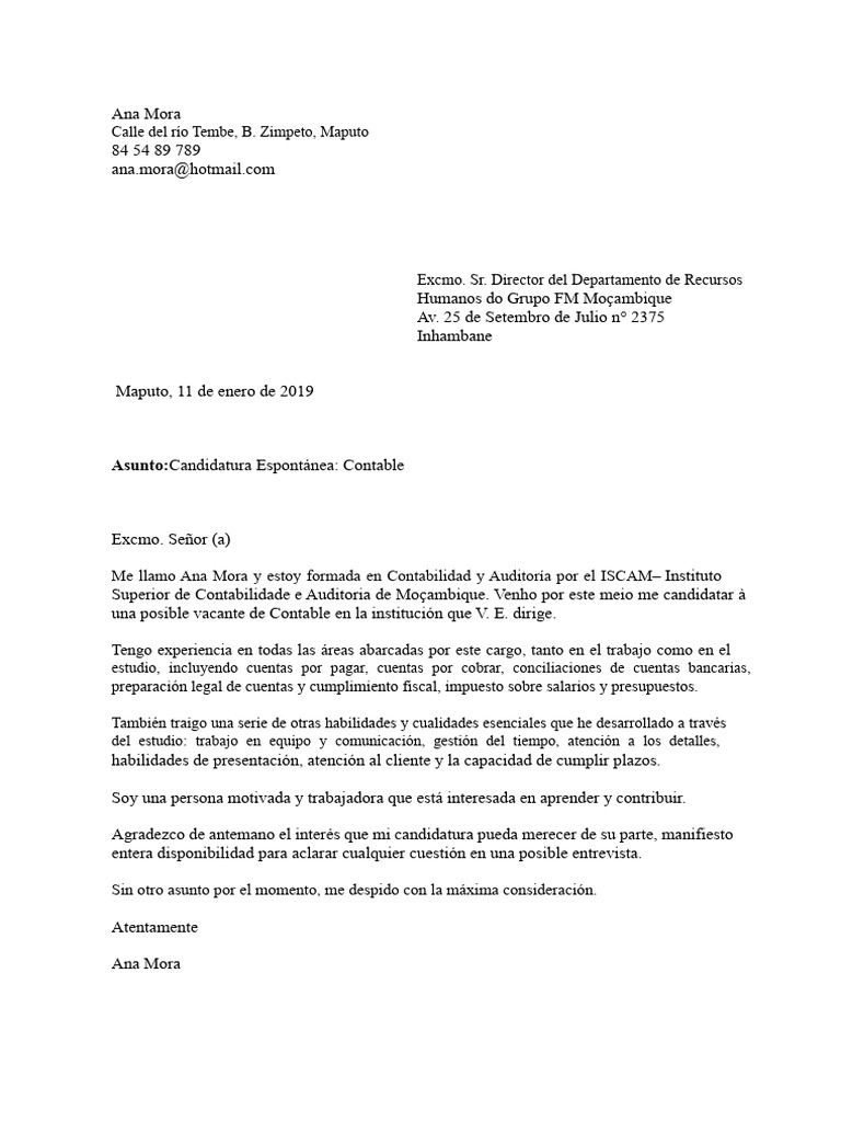 Modelo de Carta de Candidatura 3 | PDF