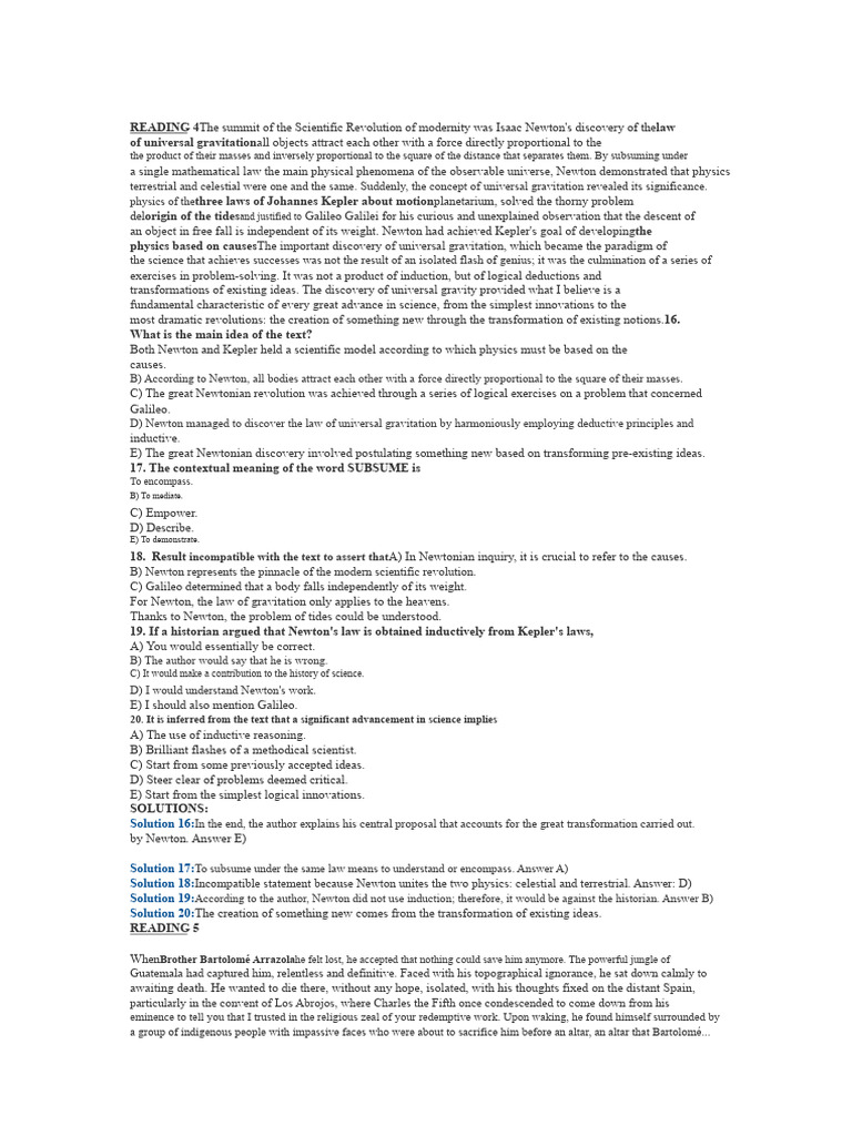 READING 4 The Summit of The Scientific Revolution of Modernity Was The ...