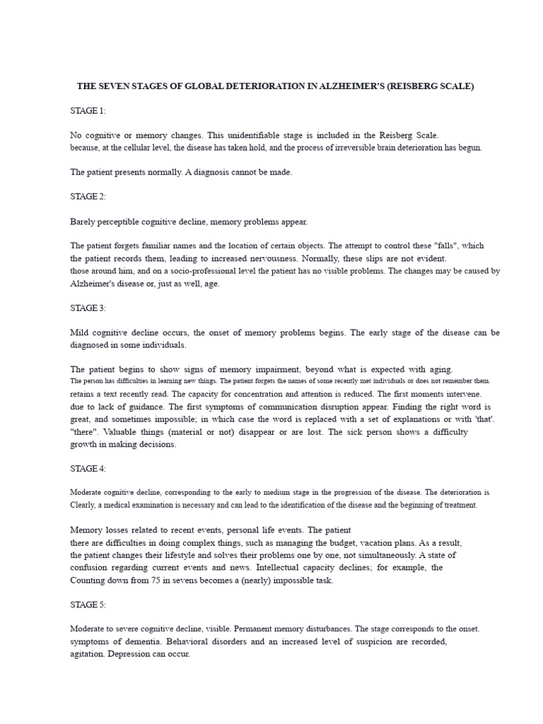 Reisberg's Deterioration Scale | PDF | Dementia | Alzheimer's Disease