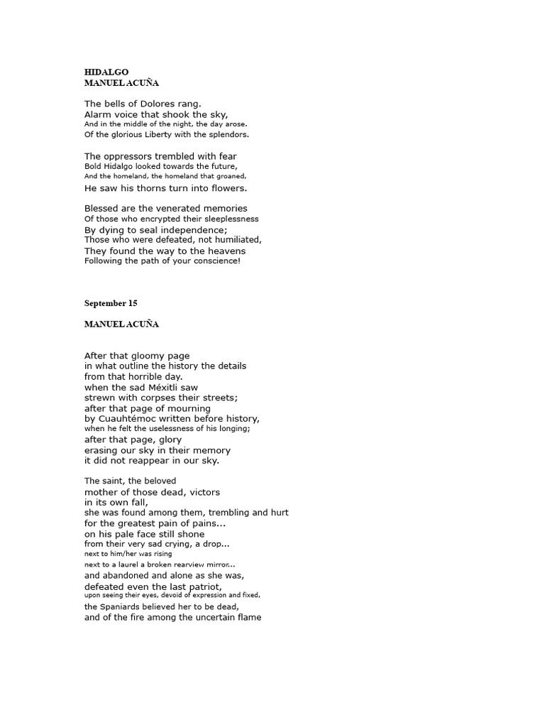 September 16 - Independence of Mexico (Poems) | PDF
