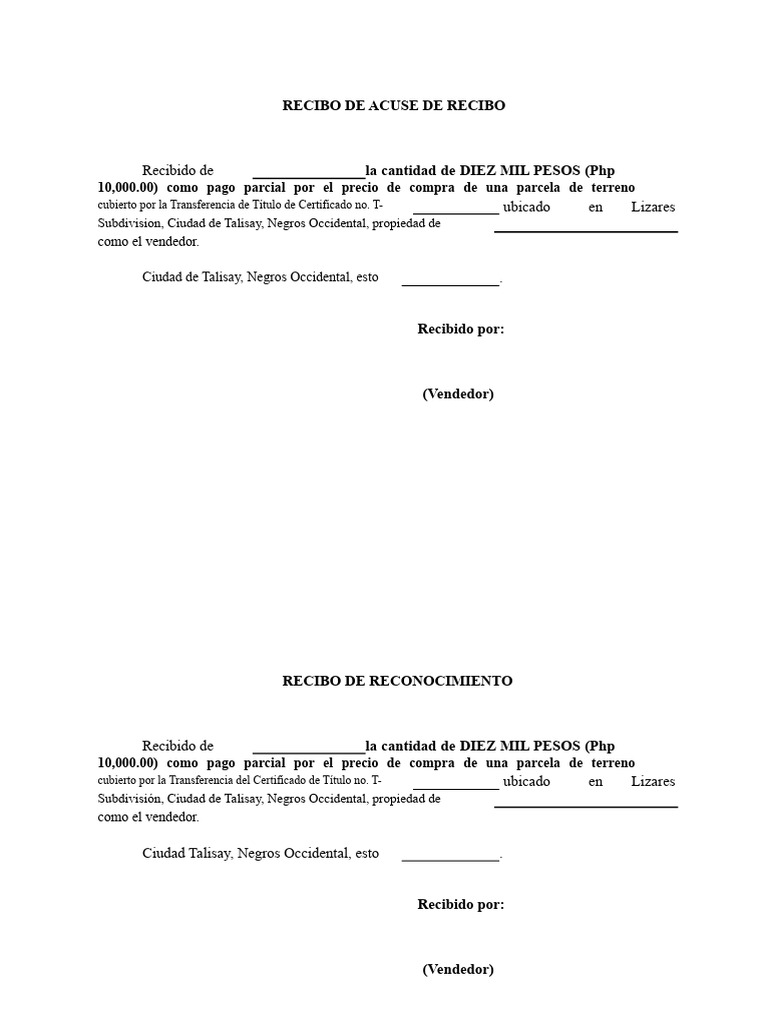 Recibo de Acuse de Recibo - Formato | PDF