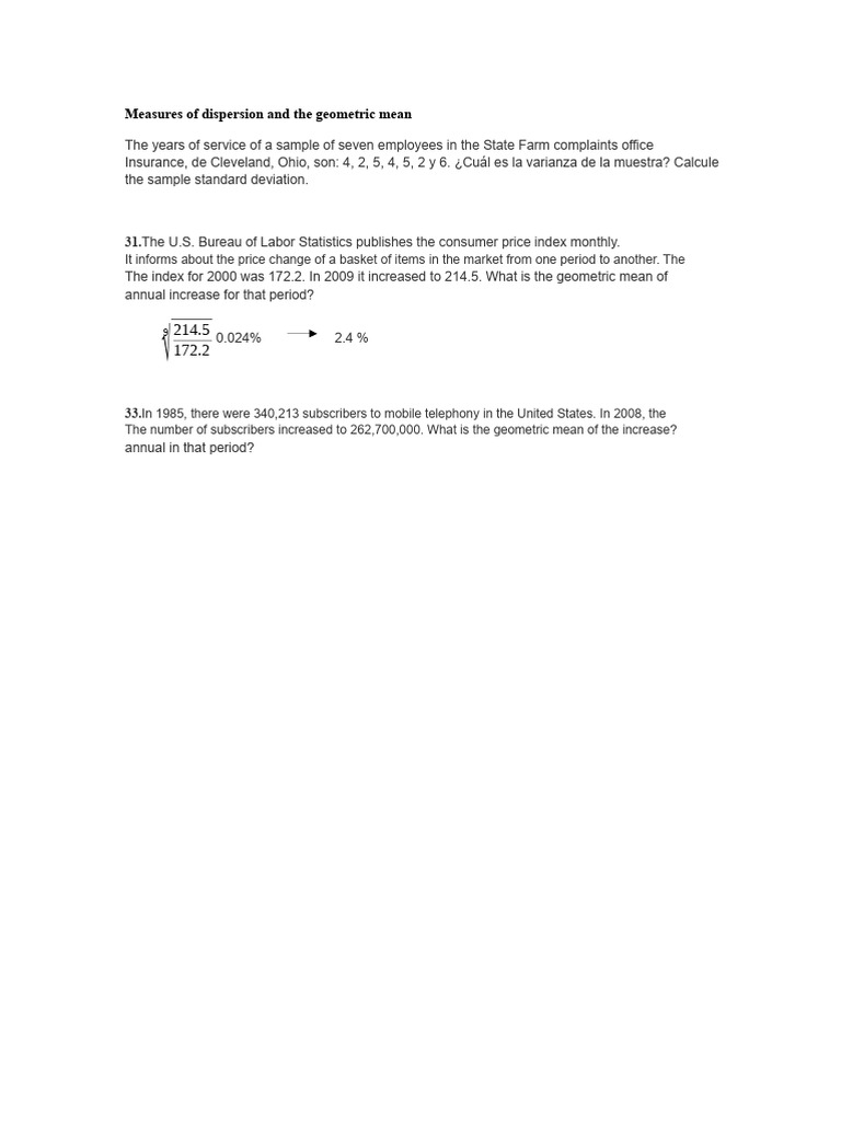Measures of Dispersion and The Geometric Mean Practice 03 | PDF