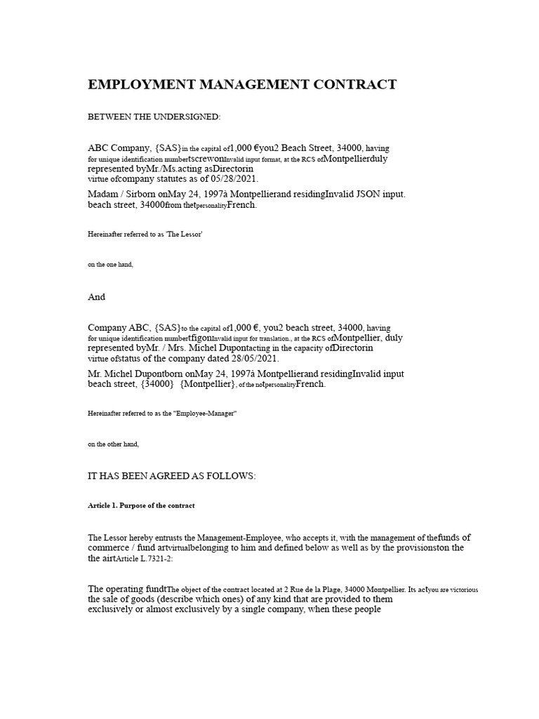 Employee Management Contract | PDF | Payments | Employment