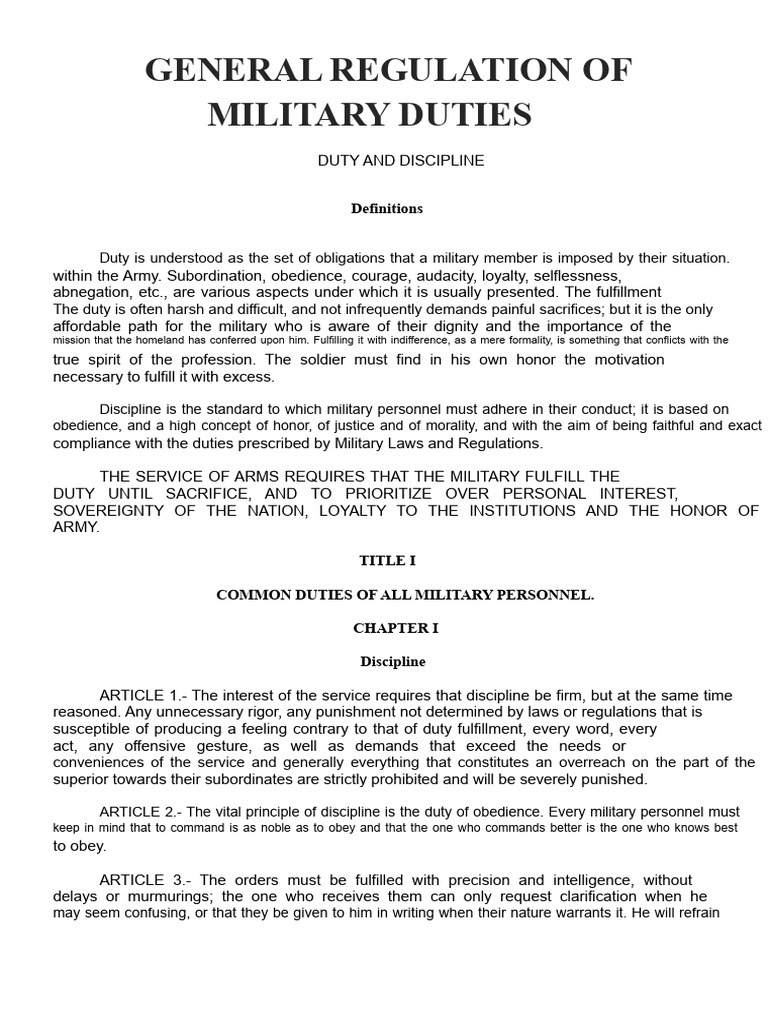 General Regulation of Military Duties | PDF | Military Justice | Sergeant