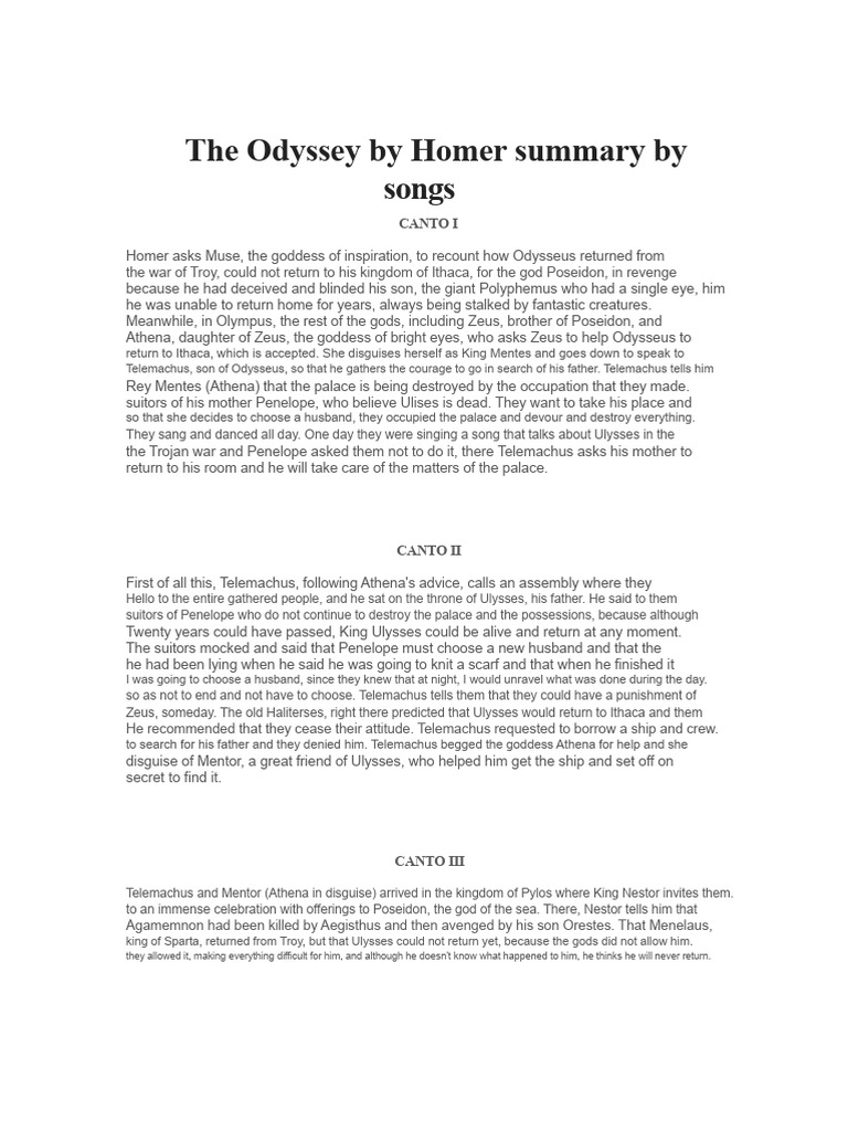 The Odyssey of Homer Summary by Cantos | PDF | Odysseus | Odyssey