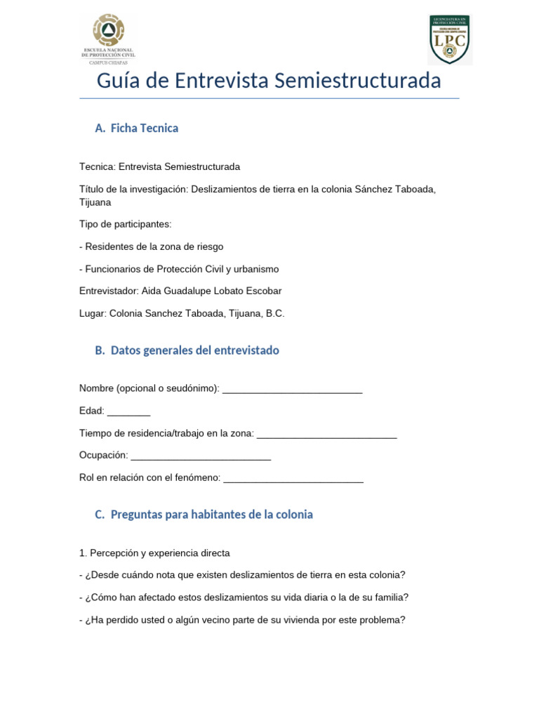Guía Entrevista Semiestructurada Aida Lobato | PDF | Ciencias del comportamiento | Sicología