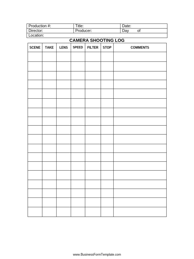 Camera Shooting Log | PDF