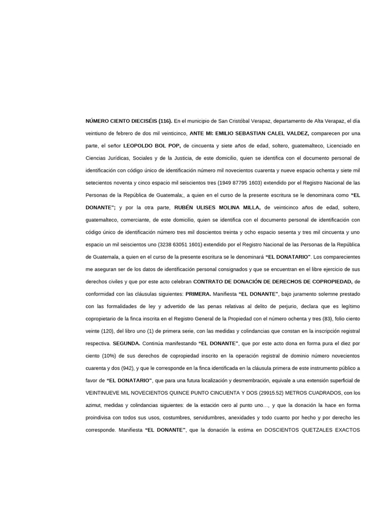 116-2025, Donacion Copropiedad Rubén Molina | PDF | Donación | Guatemala