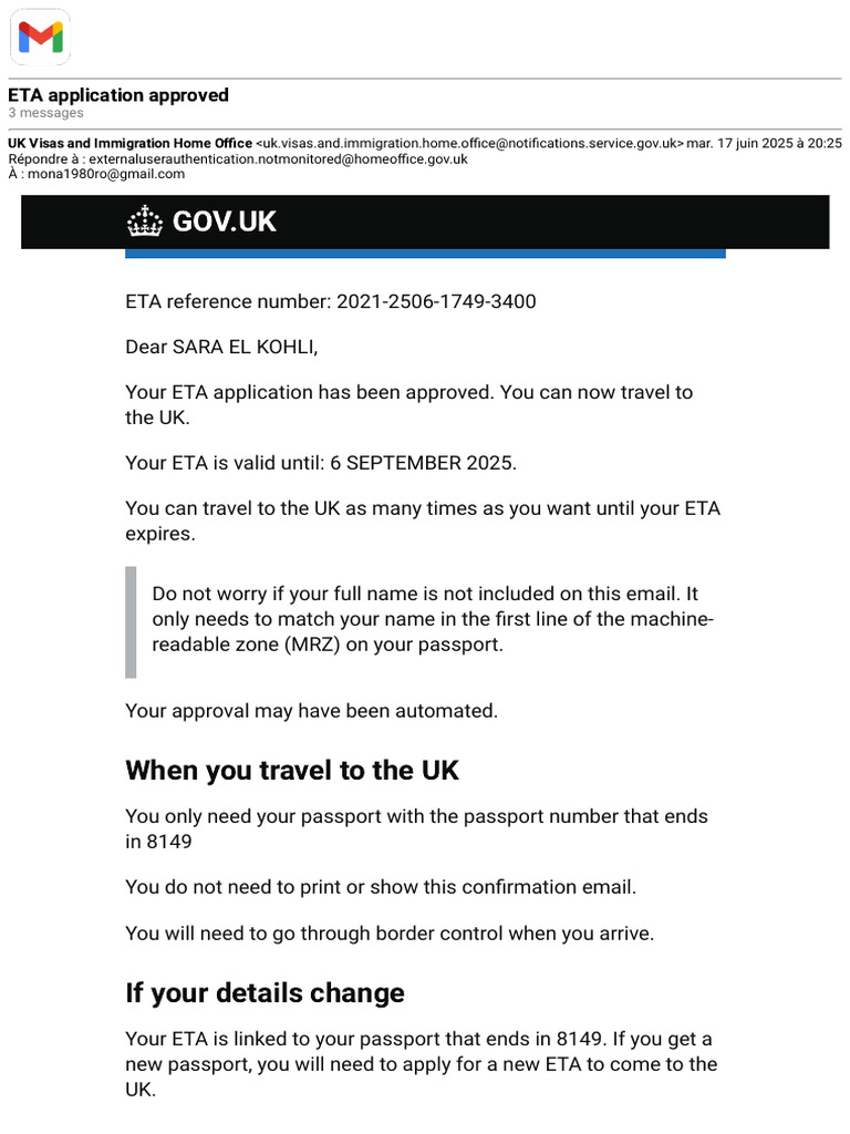 UK ETA Application Approval Notice | PDF | Travel Visa | Passport