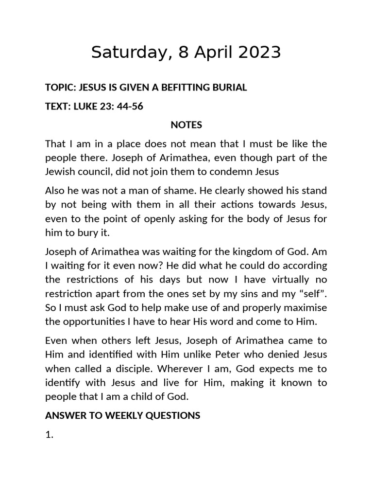Saturday 8 April Quiet Time Note | PDF