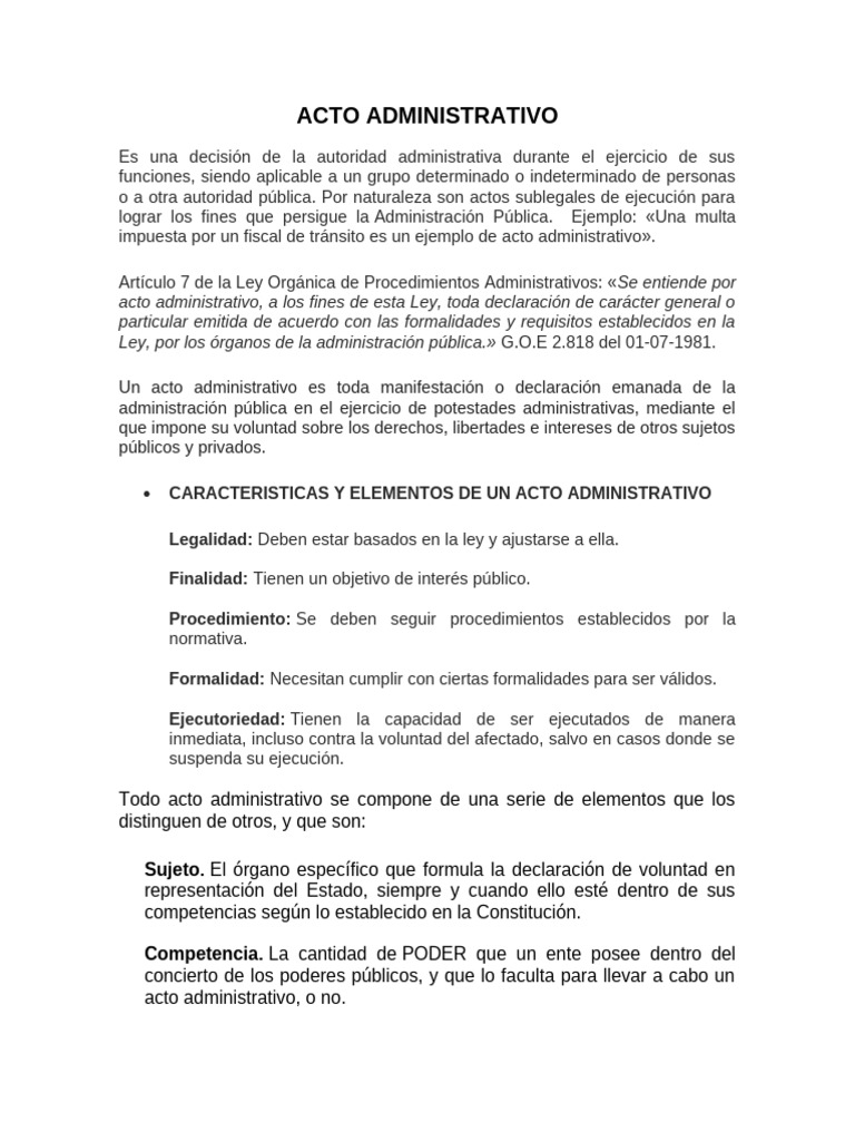 Acto Administrativo: Definición y Clases | PDF | Nulo (ley) | Justicia