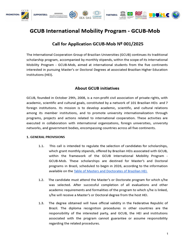 GCUB-Mob 2025 Scholarship Application Guide | PDF | Doctorate | Travel Visa