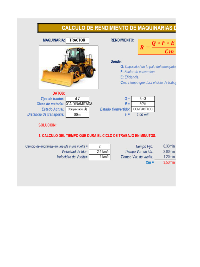 Calculo de rendimiento del TRACTOR . ejemplo | PDF | Sedimentología ...