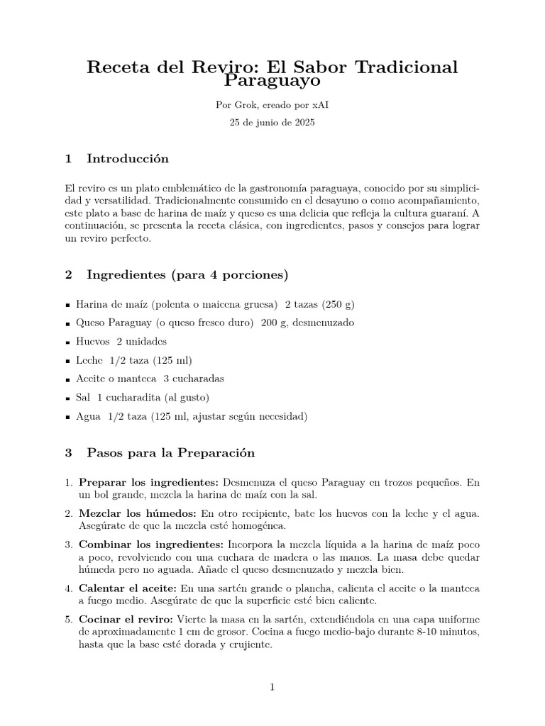 Receta Tradicional de Reviro Paraguayo | PDF | Queso | Maíz