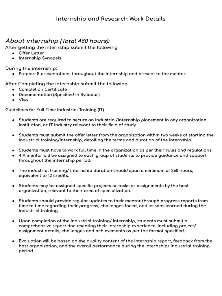 Internship and Research Work Guidelines | PDF | Mentorship | Internship