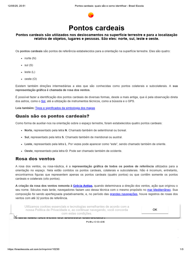 Pontos Cardeais - Quais São e Como Identificar - Brasil Escola | PDF ...