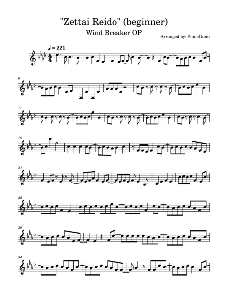 Wind Breaker OP - Zettai Reido BEGINNER Sheet Music | PDF