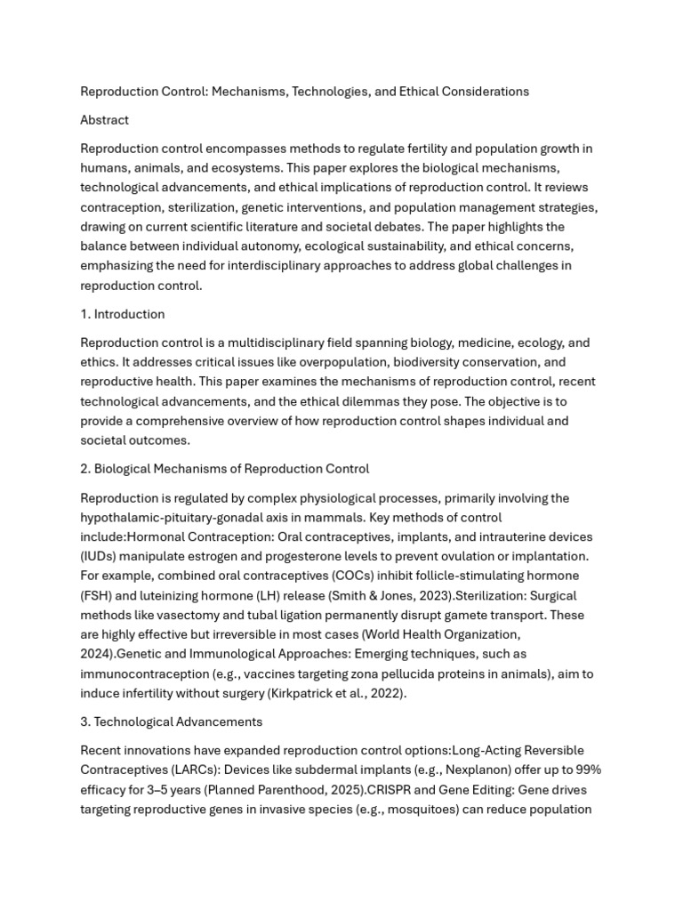 Reproduction Control Research Paper | PDF | Birth Control | Human ...