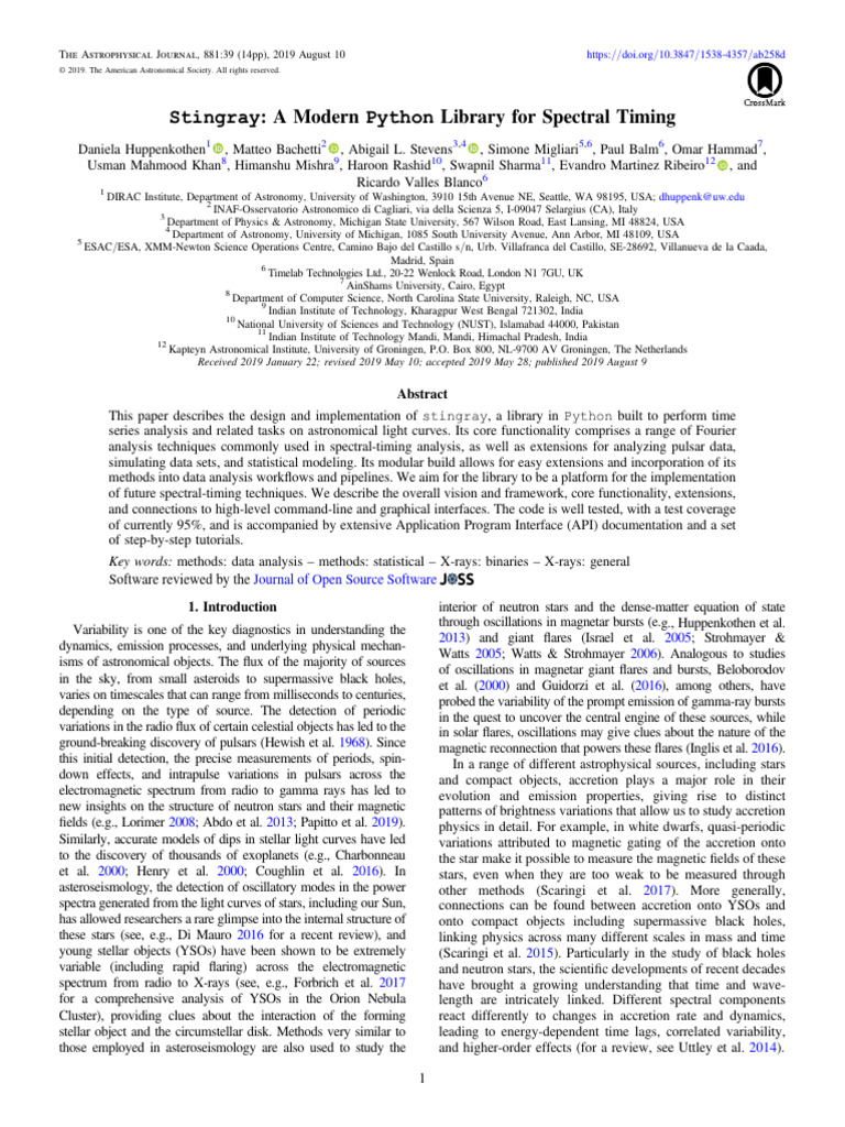 Stingray - A Modern Python Library For Spectral Timing (Huppenkothen 2019 ApJ 881 39) | PDF ...