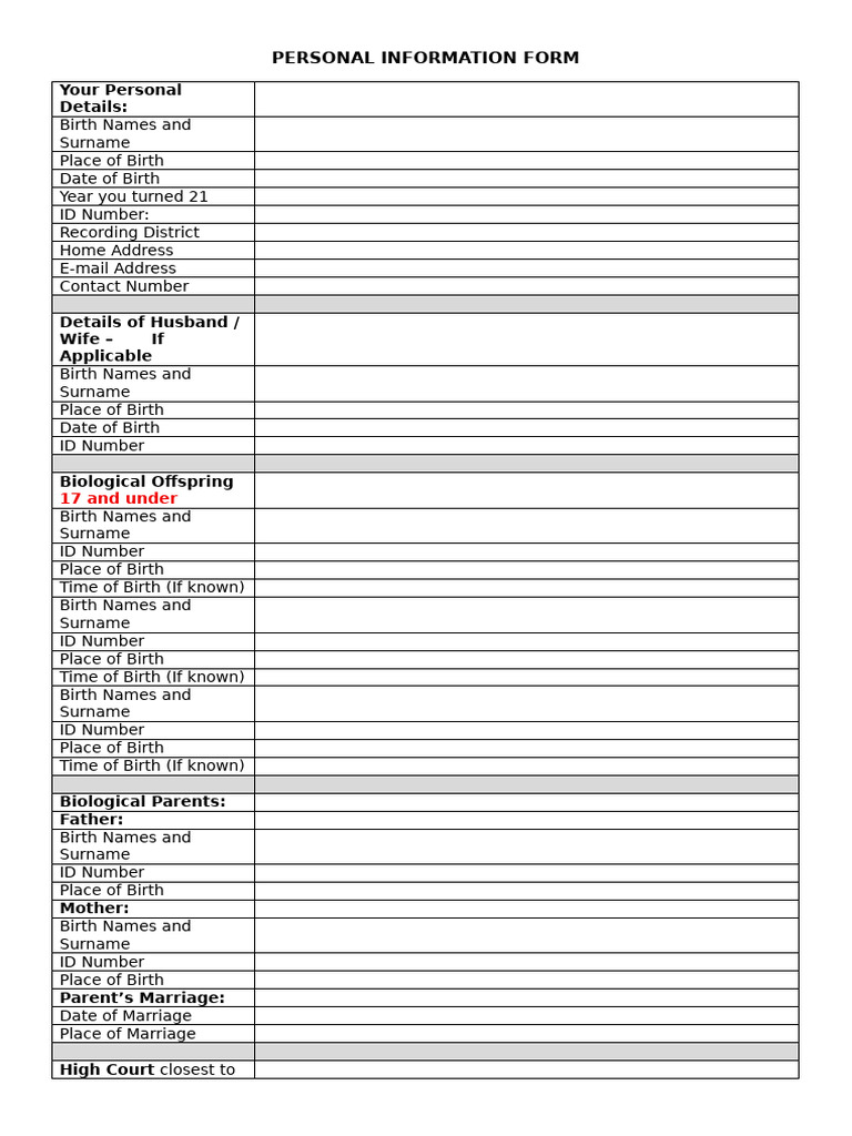 Personal Information Form Page | PDF