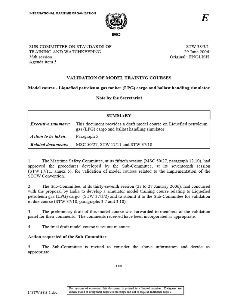 STW 38-3-1 - Model Course-Liquefied Petroleum Gas Tanker LPG Cargo ...
