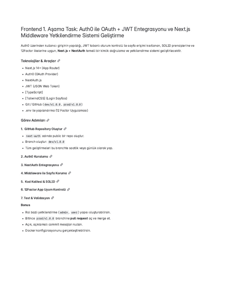 Frontend 1. Aşama Task - Auth0 Yetkilendirme Sistemi Geliştirme | PDF