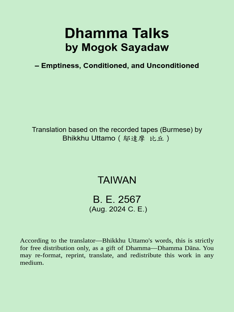 Dhamma Talks by Mogok Sayadaw Full Text Reading 2024 0808 | PDF | Śūnyatā | Noble Eightfold Path