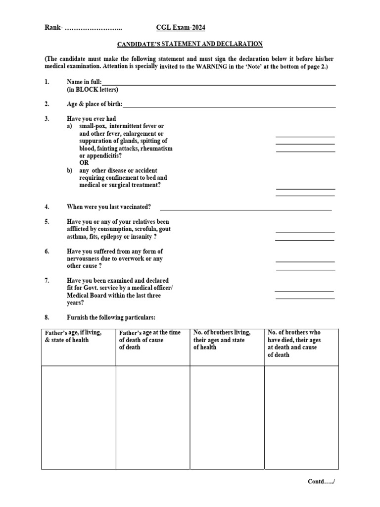 Candidate Statement and Declaration - CGLE2024 | PDF | Human Diseases ...
