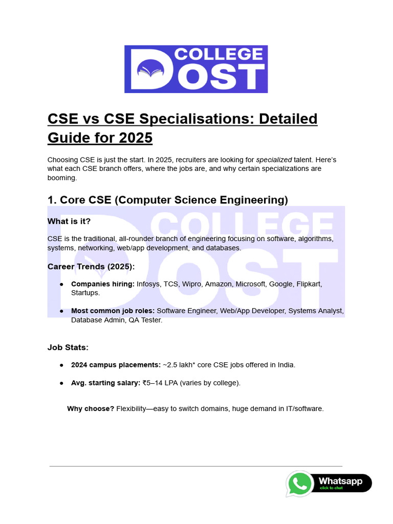 CSE Vs CSE Specializations - What's The Real Difference - (2025 Guide) | PDF | Artificial ...