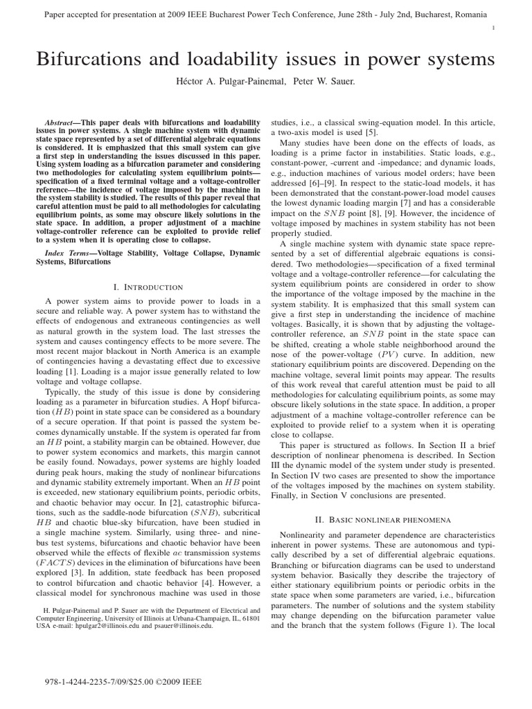 Hector A. Pulgar-Painemal 2009 Bifurcations and Loadability ISSUES in Power Systems | PDF ...