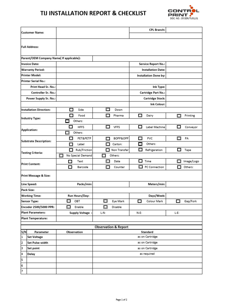 TIJ Installation Report & Checklist | PDF | Printer (Computing) | Computing
