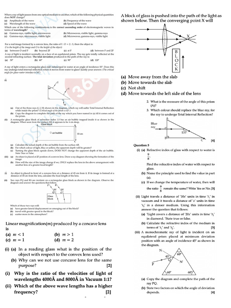 Physics Light Pyq Worksheet 10 Icse | PDF