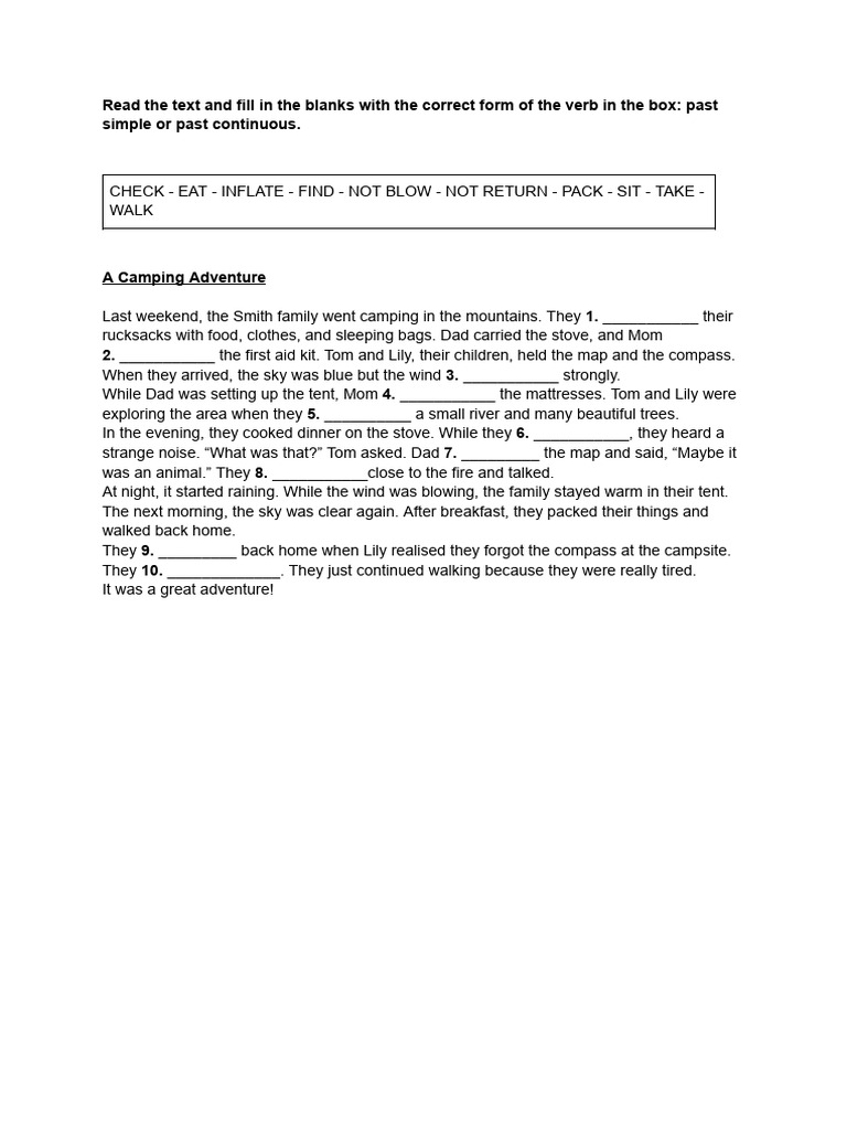 Camping Adventure Fill-in-the-Blanks | PDF