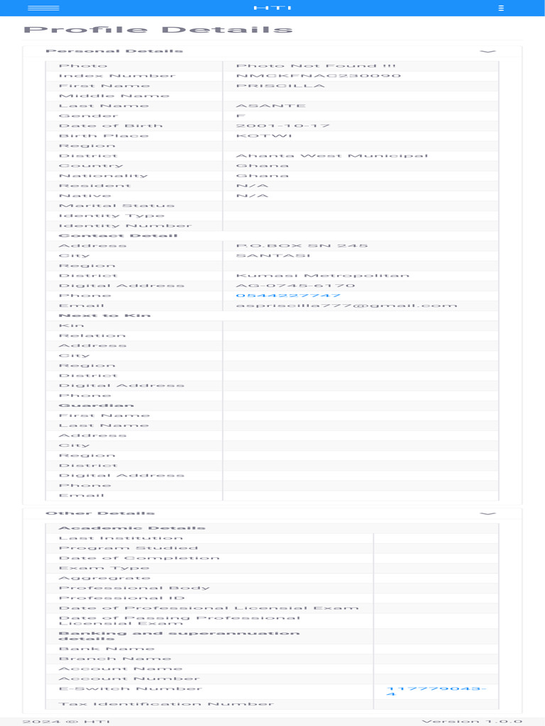Student Profile - HTI Portal | PDF